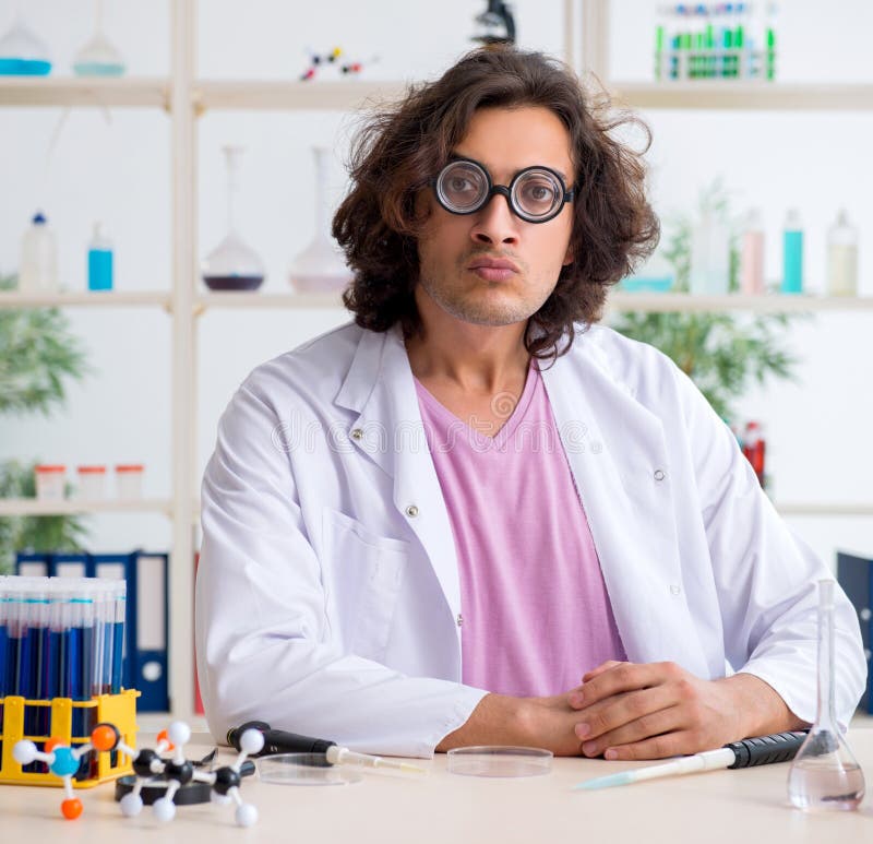 Funny Male Chemist Working in the Lab Stock Image - Image of ...