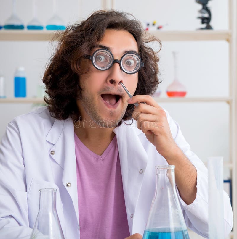 Funny Male Chemist Working in the Lab Stock Image - Image of crazy ...