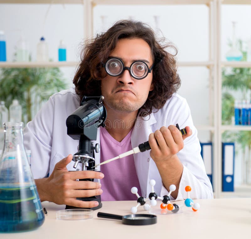 Funny Male Chemist Working in the Lab Stock Image - Image of nerd ...