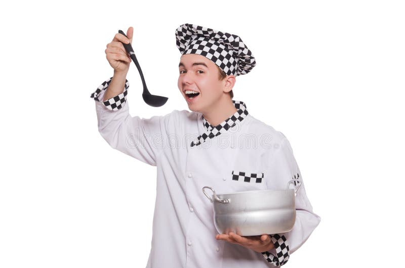 Funny male cook isolated stock image. Image of chef, ladle - 44324185