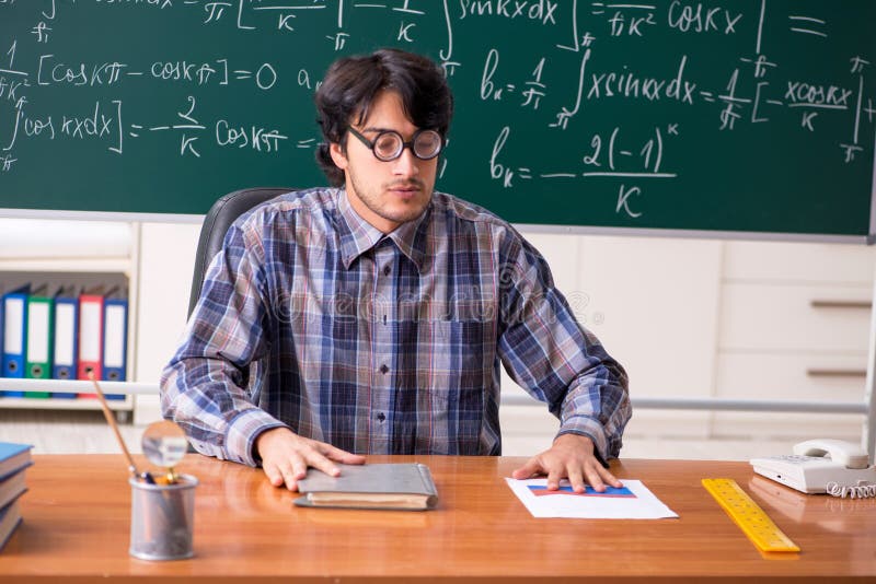 The Funny Male Math Teacher in the Classroom Stock Image - Image of ...
