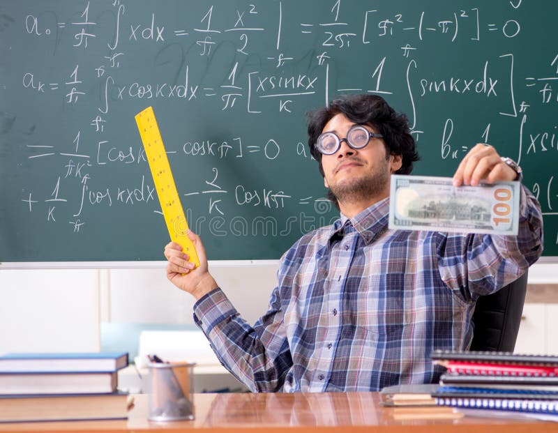 Funny Male Math Teacher in the Classroom Stock Photo - Image of dollar ...