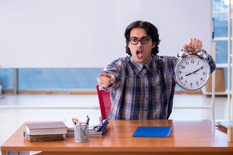 The Funny Male Teacher in Front of Whiteboard Stock Photo - Image of ...