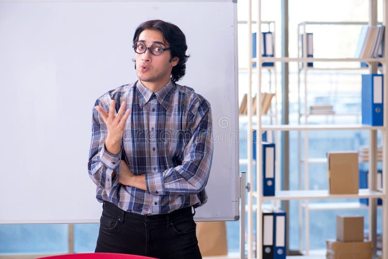 The Funny Male Teacher in Front of Whiteboard Stock Image - Image of ...