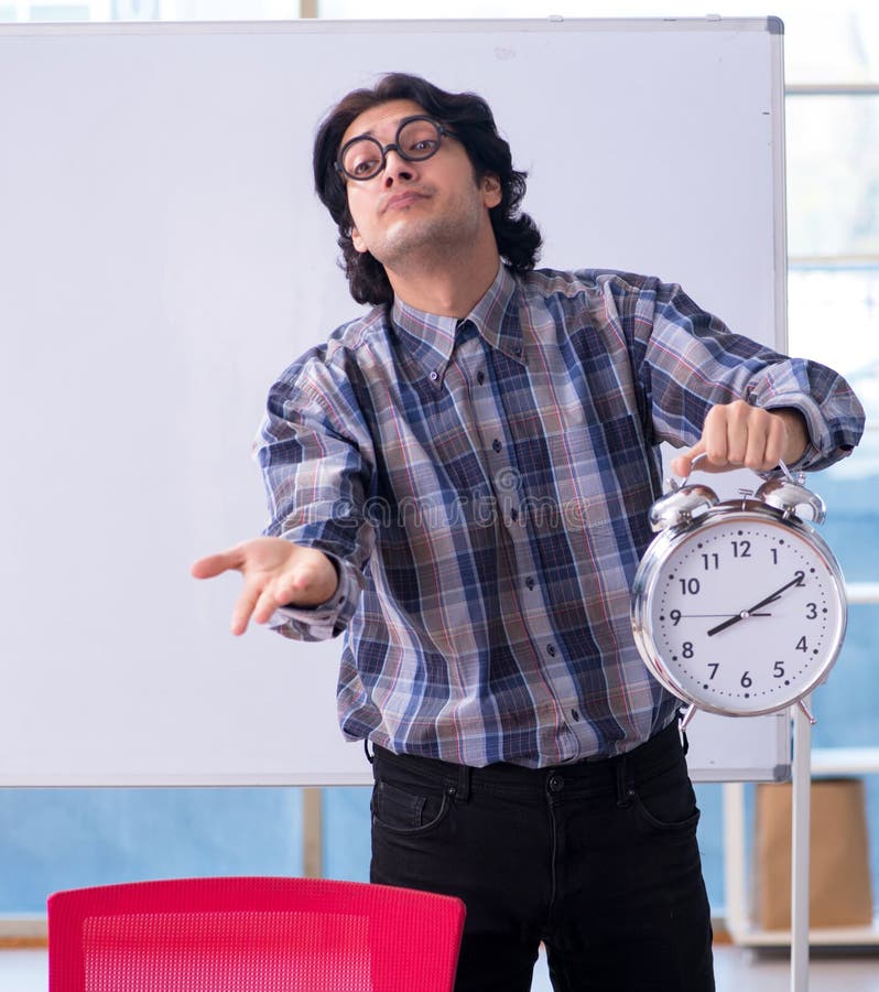 The Funny Male Teacher in Front of Whiteboard Stock Image - Image of ...