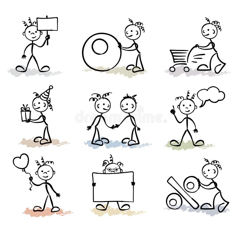 Set of Stick Figures, Stick People Thinking, Pondering, Men and Women ...