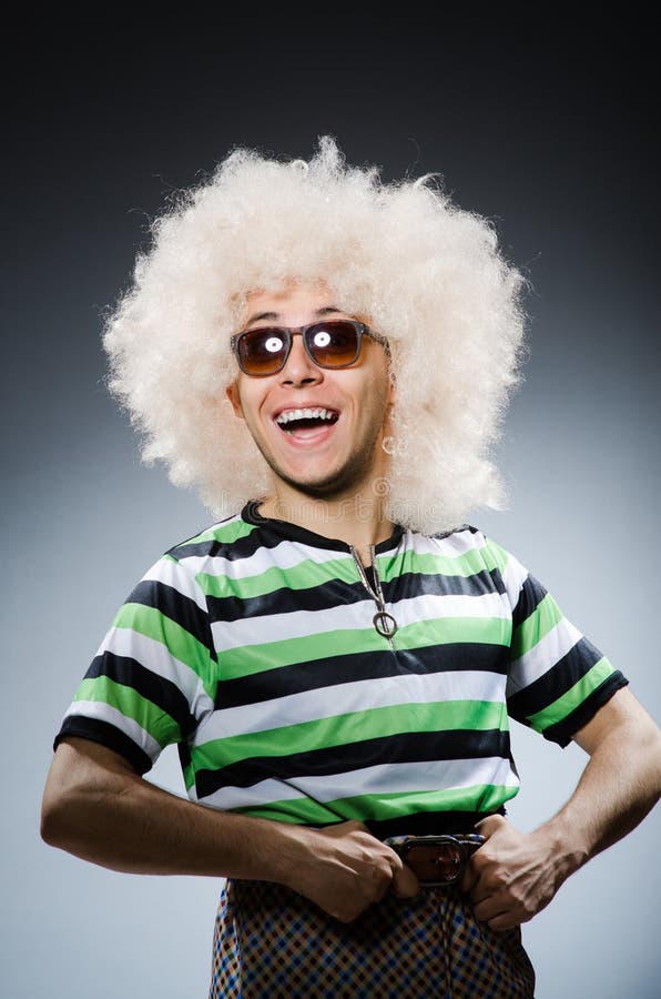 Funny Man with Afro Hairstyle Isolated on White Stock Photo - Image of ...