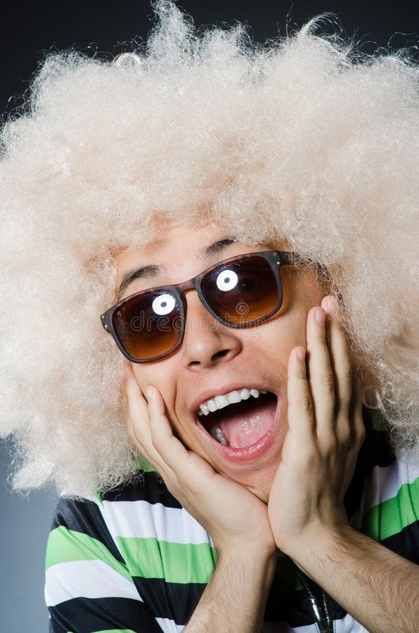 Funny Man with Afro Hairstyle on White Stock Photo - Image of excited ...