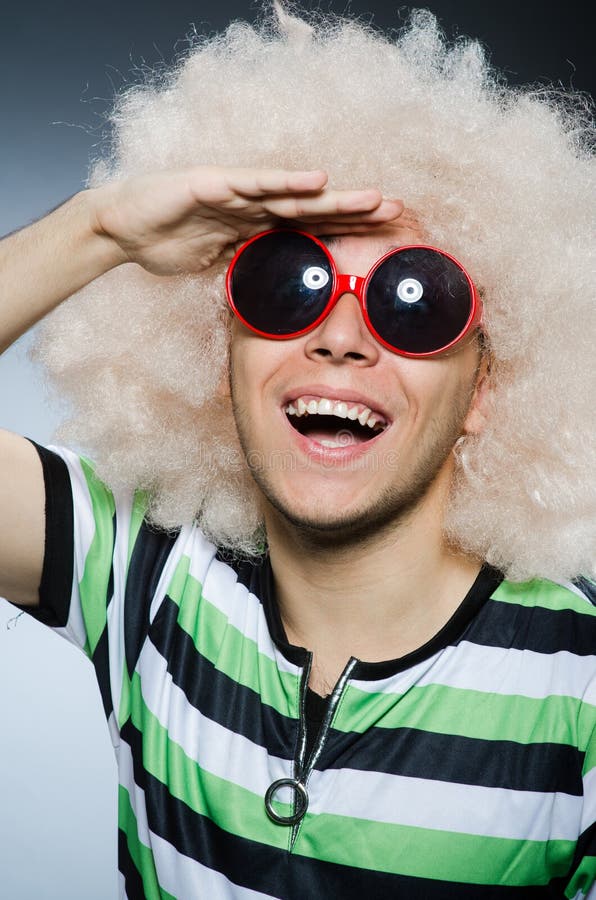 Funny Man with Afro Hairstyle on White Stock Image - Image of humour ...
