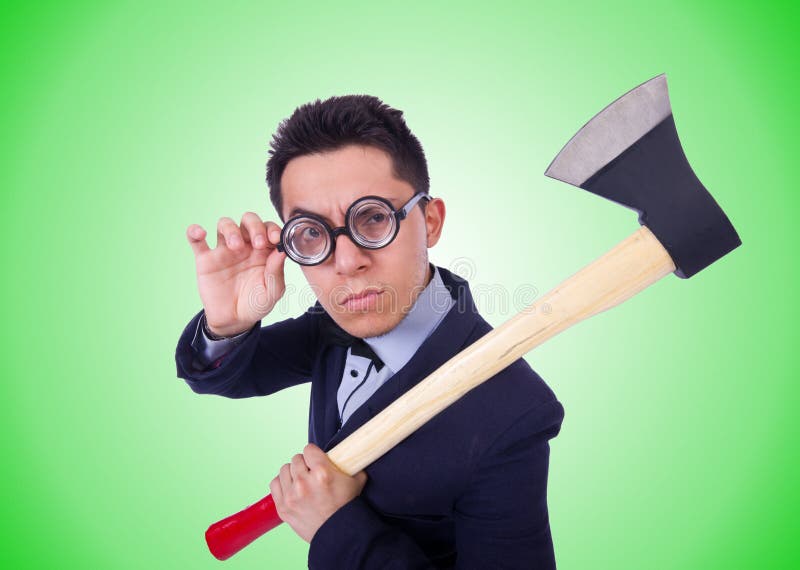 Funny Man with Axe on White Stock Photo - Image of happy, expression ...