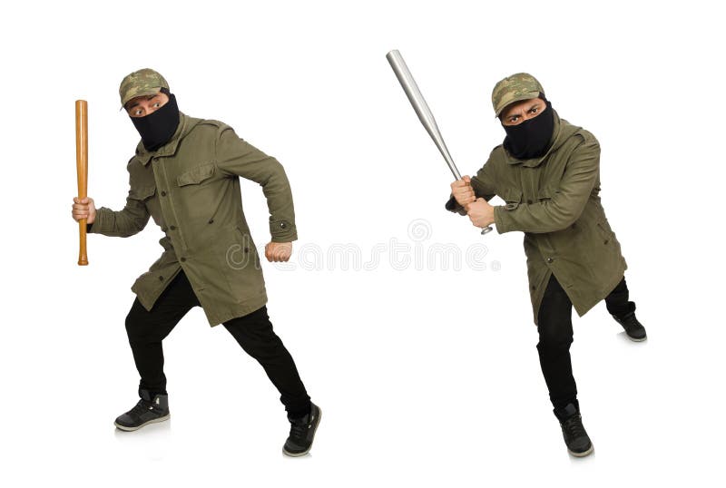 Funny Man with Baseball Bat Isolated on White Stock Image - Image of ...