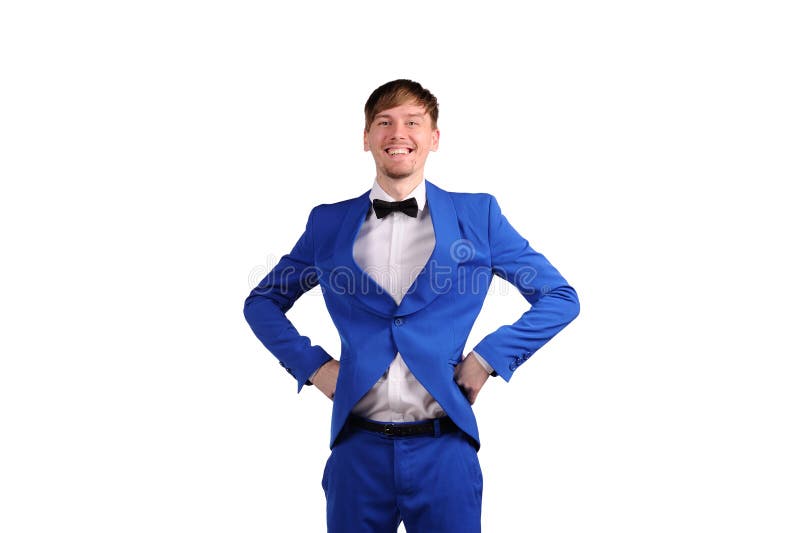Funny Man in Blue Suite with on White Background Stock Image - Image of ...