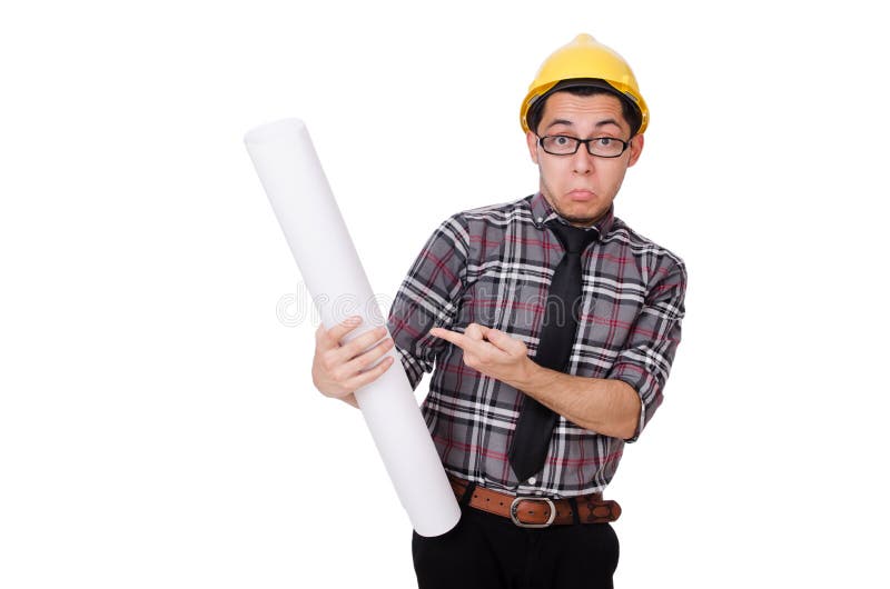 Funny man with blueprints stock image. Image of comic - 42841813