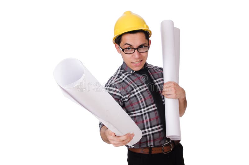 Funny man with blueprints stock image. Image of blueprints - 43417293