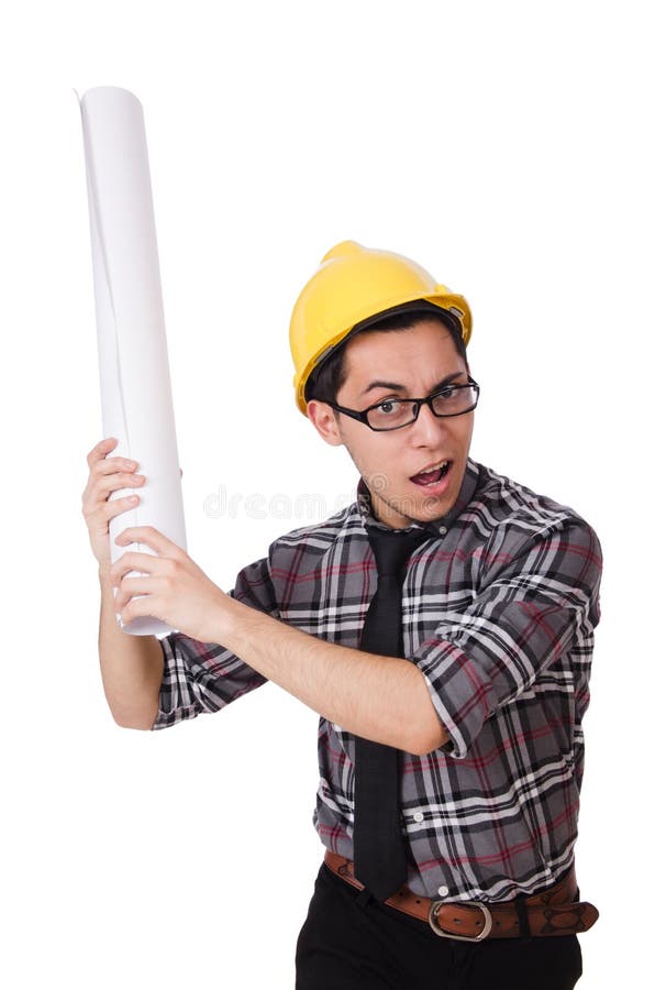 Funny man with blueprints stock image. Image of blueprints - 43417293