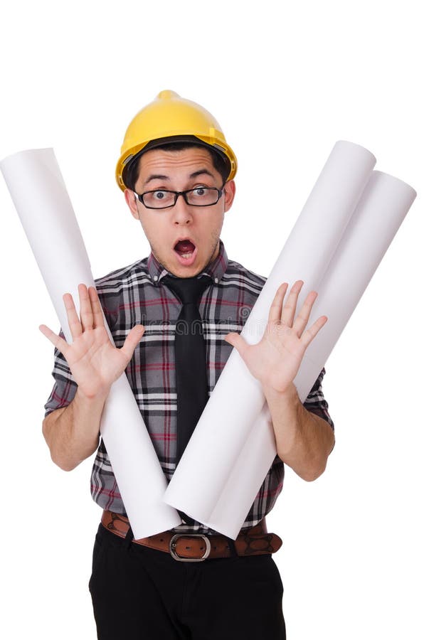 Funny man with blueprints stock image. Image of career - 42395121