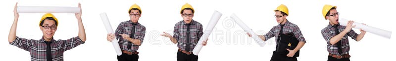 The Funny Man with Blueprints on White Stock Photo - Image of ...