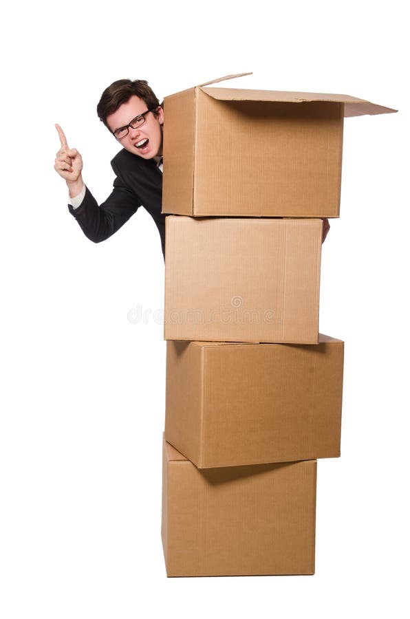 Funny man with boxes stock image. Image of business, service - 40888335