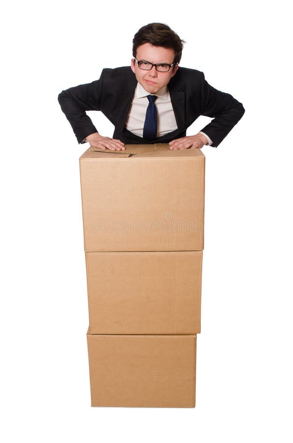 Funny Man with Boxes Isolated Stock Photo - Image of funny, holding ...