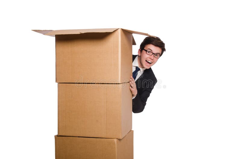 Funny man with boxes stock photo. Image of service, businessman - 41115990