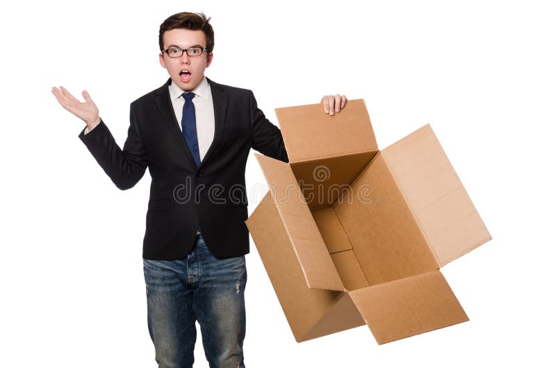 Funny Man with Boxes Isolated Stock Photo - Image of shipment ...