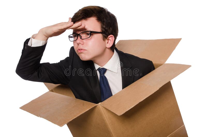 Funny Man with Boxes Isolated Stock Image - Image of container, carton ...