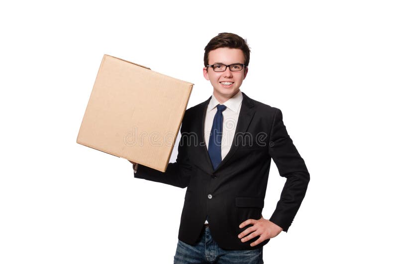 Funny Man with Boxes Isolated Stock Image - Image of business, boxes ...