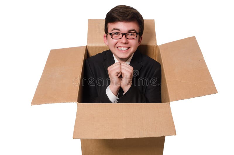Funny Man with Boxes Isolated Stock Photo - Image of cardboard, outside ...