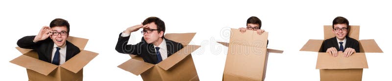 The Funny Man with Boxes Isolated on White Stock Image - Image of ...
