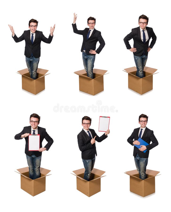 The Funny Man with Boxes Isolated on White Stock Photo - Image of boxes ...