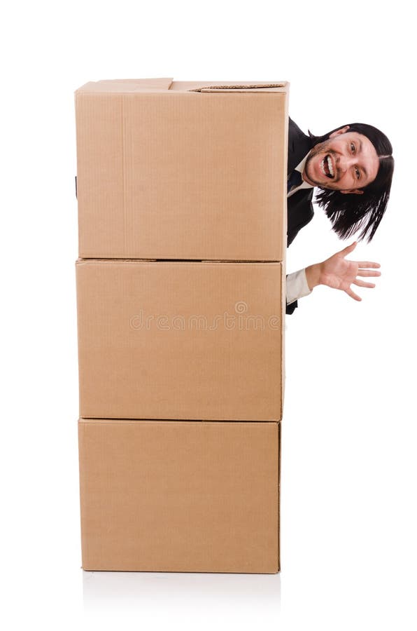 Man Holding Some Heavy Stack of Cardboard Boxes Stock Photo - Image of ...