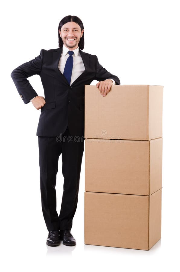 Funny man with boxes stock photo. Image of moving, delivery - 38707264