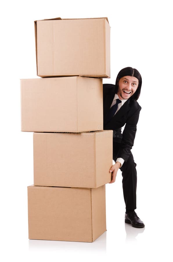 Funny man with boxes stock photo. Image of comic, heavy - 38887682