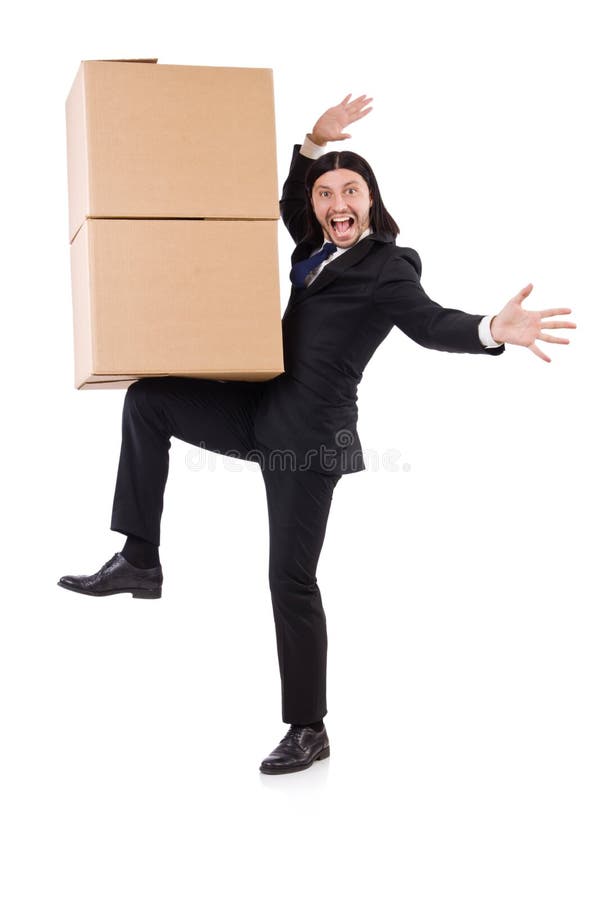 Funny man with boxes stock image. Image of carrying, outside - 39315179