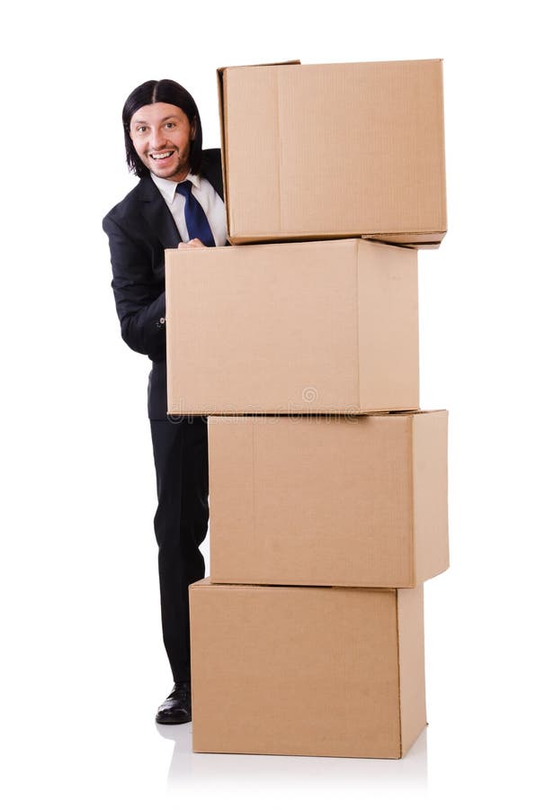 Funny man with boxes stock photo. Image of fragile, brown - 39886916