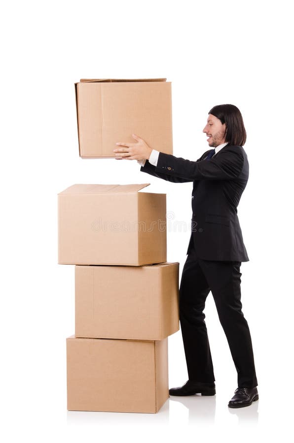 Funny man with boxes stock image. Image of carton, business - 40680533