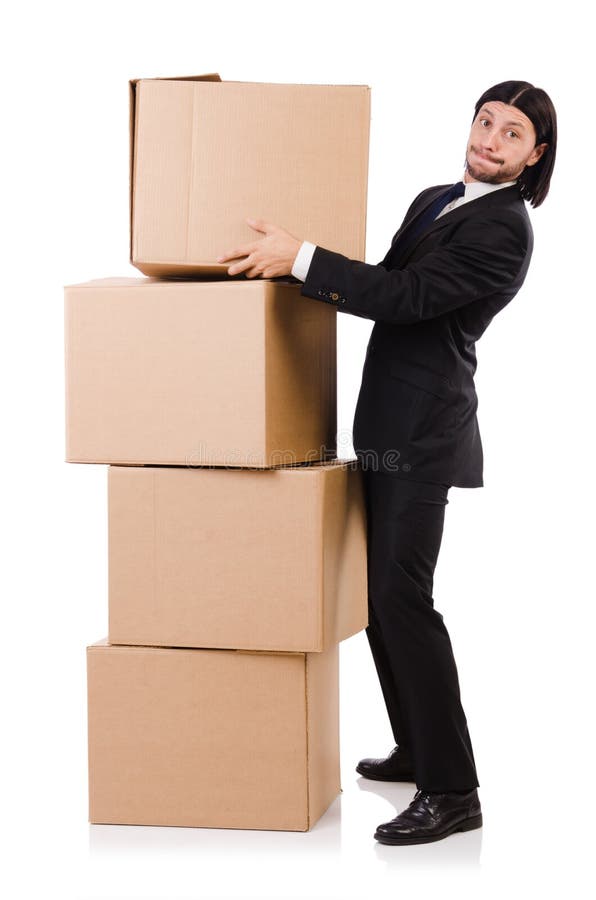 Funny man with boxes stock image. Image of funny, courier - 40889247