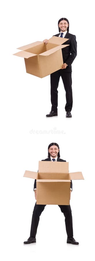 Funny Man with Boxes on White Stock Photo - Image of package, moving ...