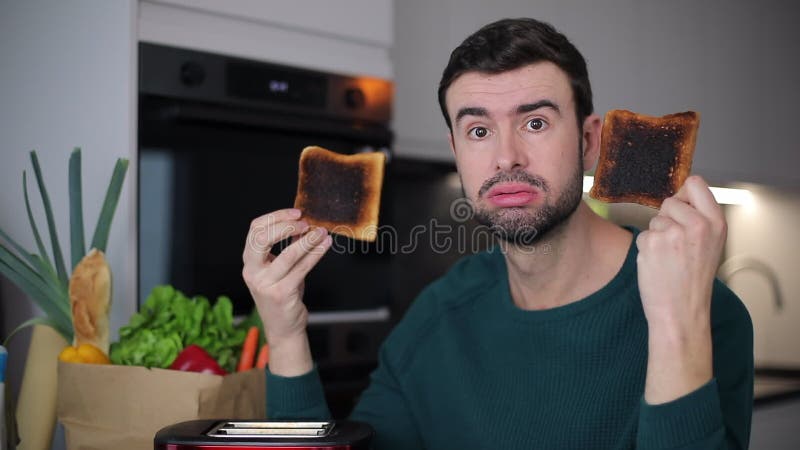 Funny Man Burning His Toasts Stock Footage - Video of home, cuisine ...