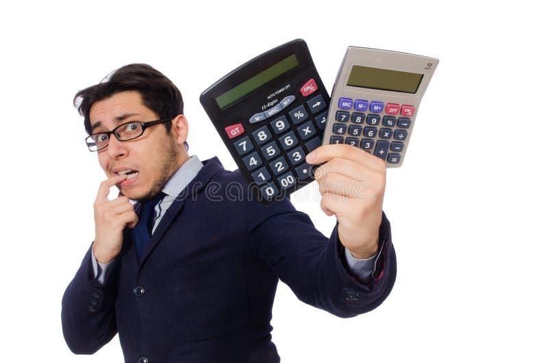 Funny man with calculator stock photo. Image of creative - 58142200