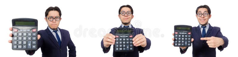 The Funny Man with Calculator Isolated on White Stock Image - Image of ...