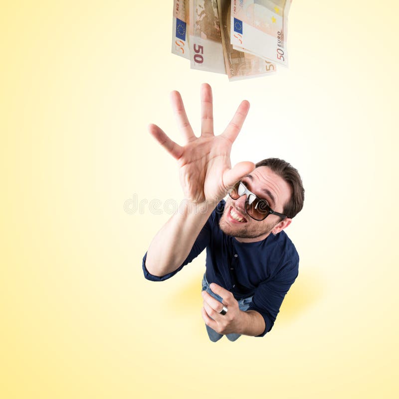 Funny Man Catch Money from Above Stock Photo - Image of finance, finger ...