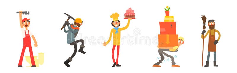 Funny Man Character Engaged in Different Occupation Vector Set Stock ...