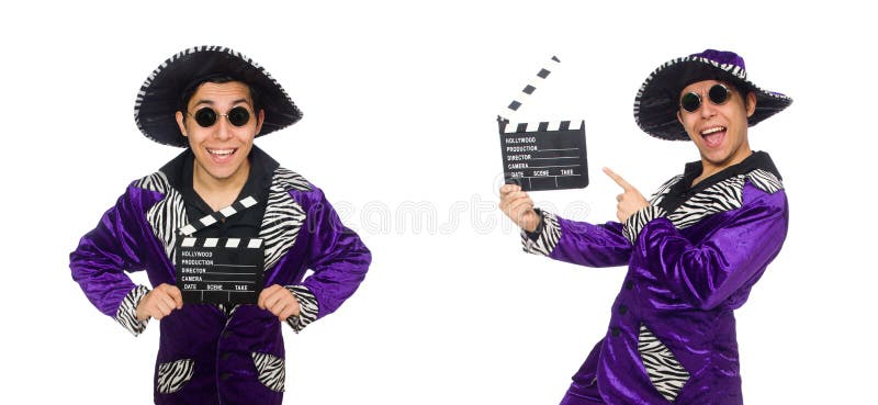 The Funny Man with Clapper-board Isolated on White Stock Image - Image ...