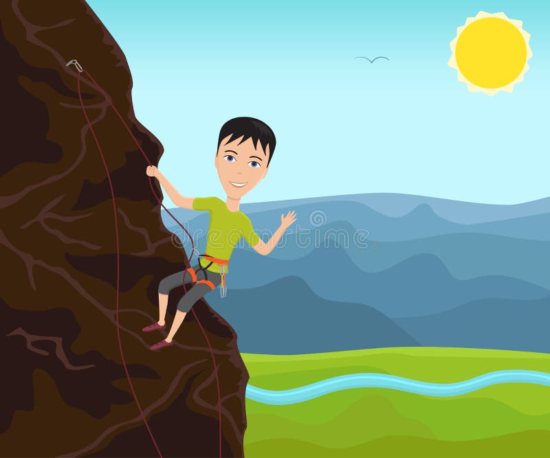 Funny Man Climbing on a Cliff Stock Vector - Illustration of journey ...