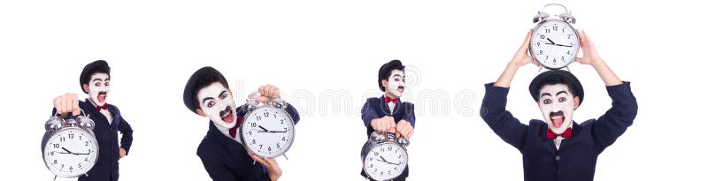 Funny Man with Clock on White Stock Photo - Image of montage, humor ...