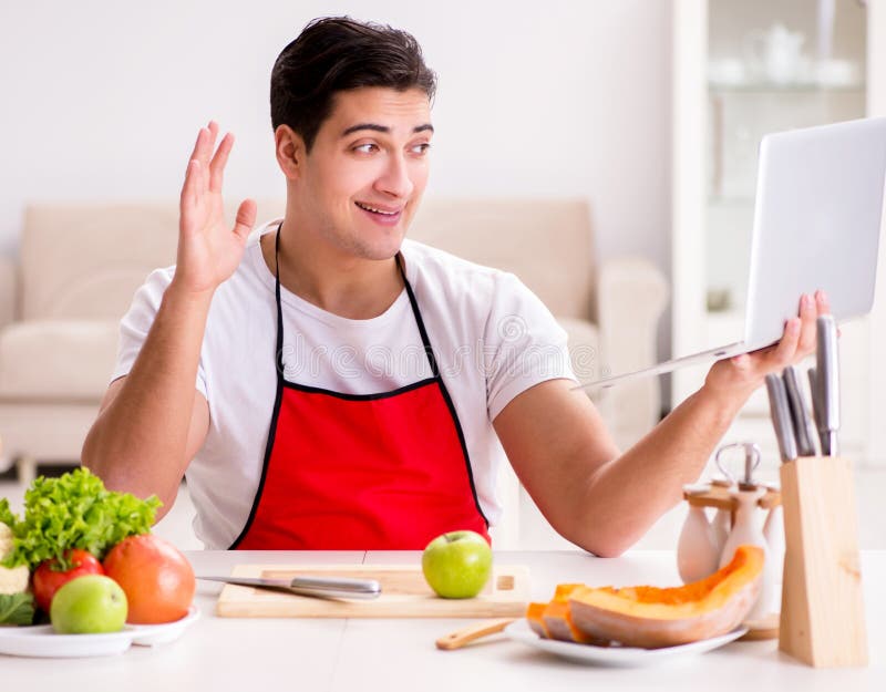 Funny Man Cook Working in the Kitchen Stock Image - Image of business ...