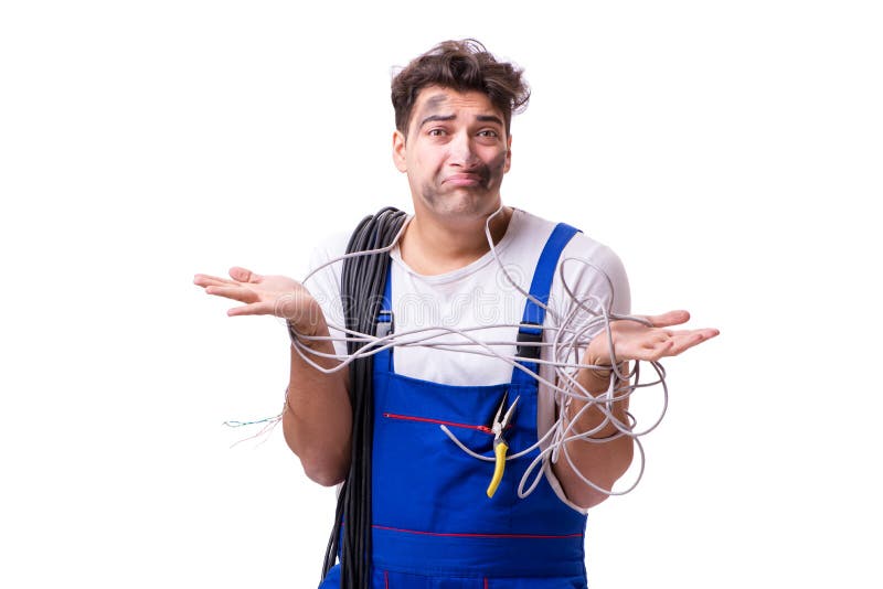 The Funny Man Doing Electrical Repair Stock Photo - Image of male ...