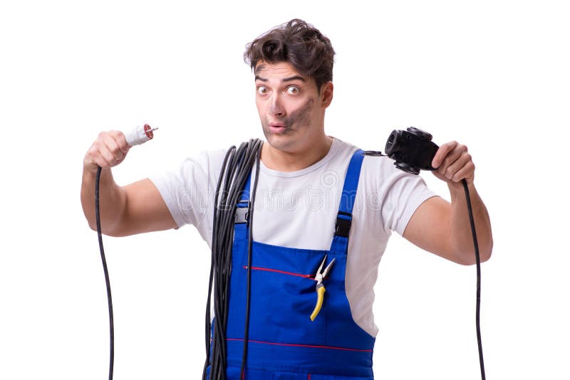 The Funny Man Doing Electrical Repair Stock Photo - Image of industrial ...