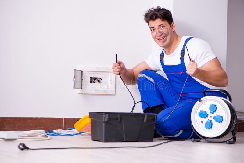 The Funny Man Doing Electrical Repairs at Home Stock Image - Image of ...